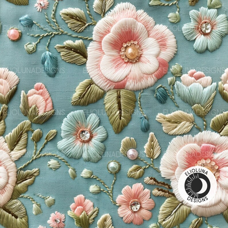 Boho Floral Pattern Digital Paper Faux Embroidery Boho Floral Pattern ...