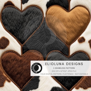Cowhide Hearts Seamless Valentine Pattern Heart Digital Paper Cow Print ...