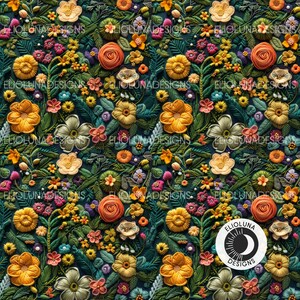 Whimsical Floral Pattern Digital Paper Faux Embroidery Fall Floral ...