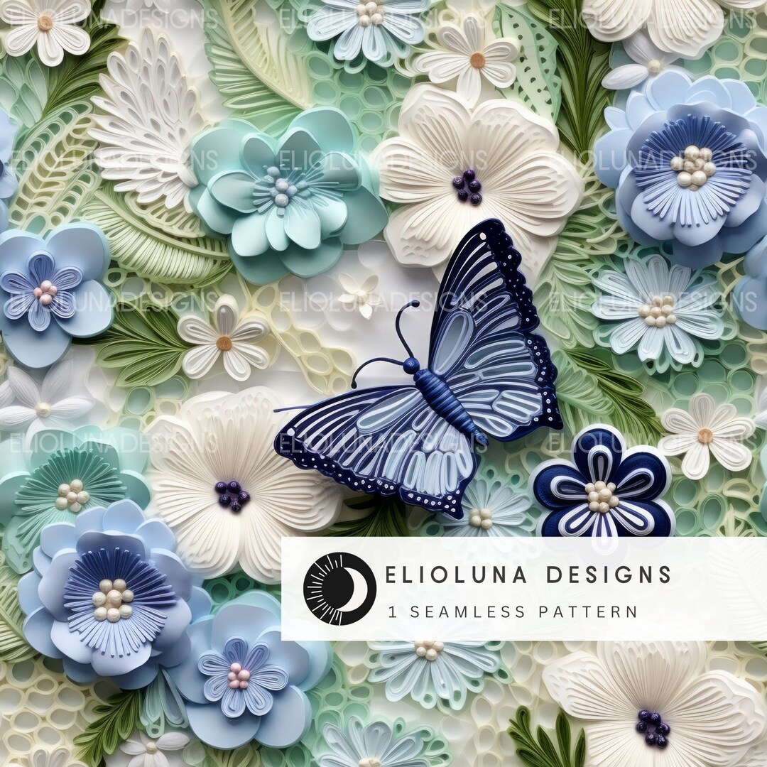 Floral Butterfly Pattern Digital Paper Embroidery Floral Seamless ...