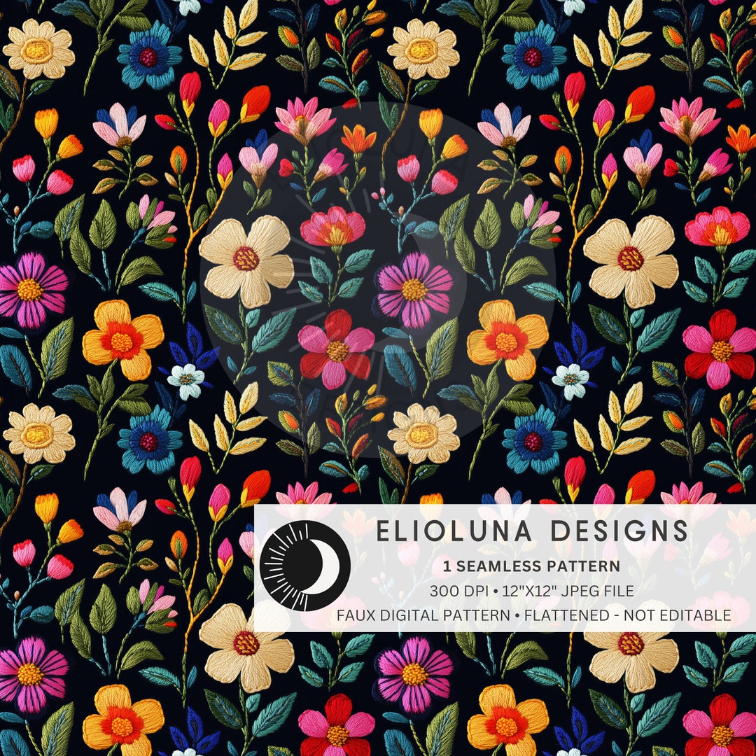 Cottagecore Floral Pattern Digital Paper Faux Embroidery Fall Floral ...