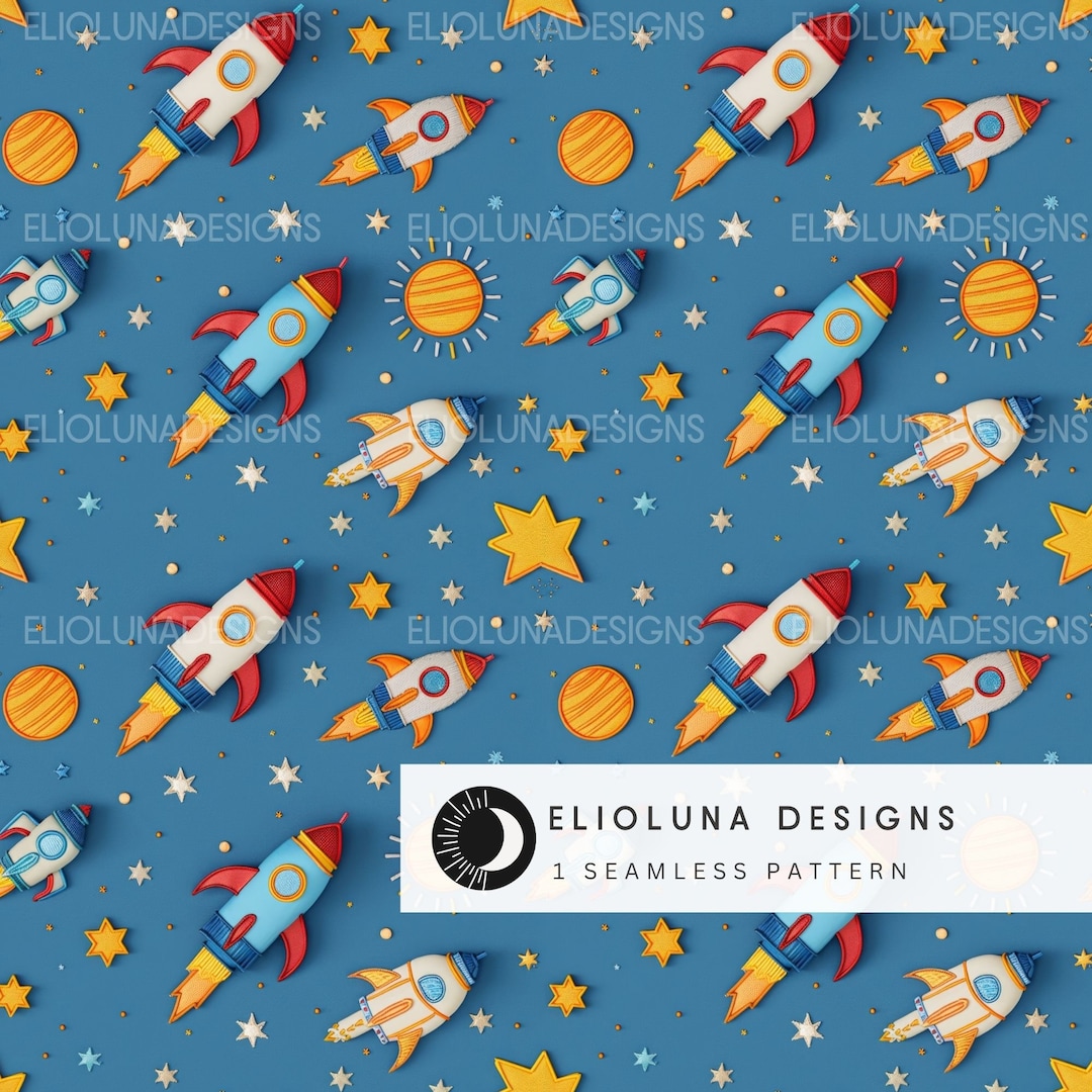 Rocket Ship Space Pattern Digital Paper Kids Space Pattern Seamless ...
