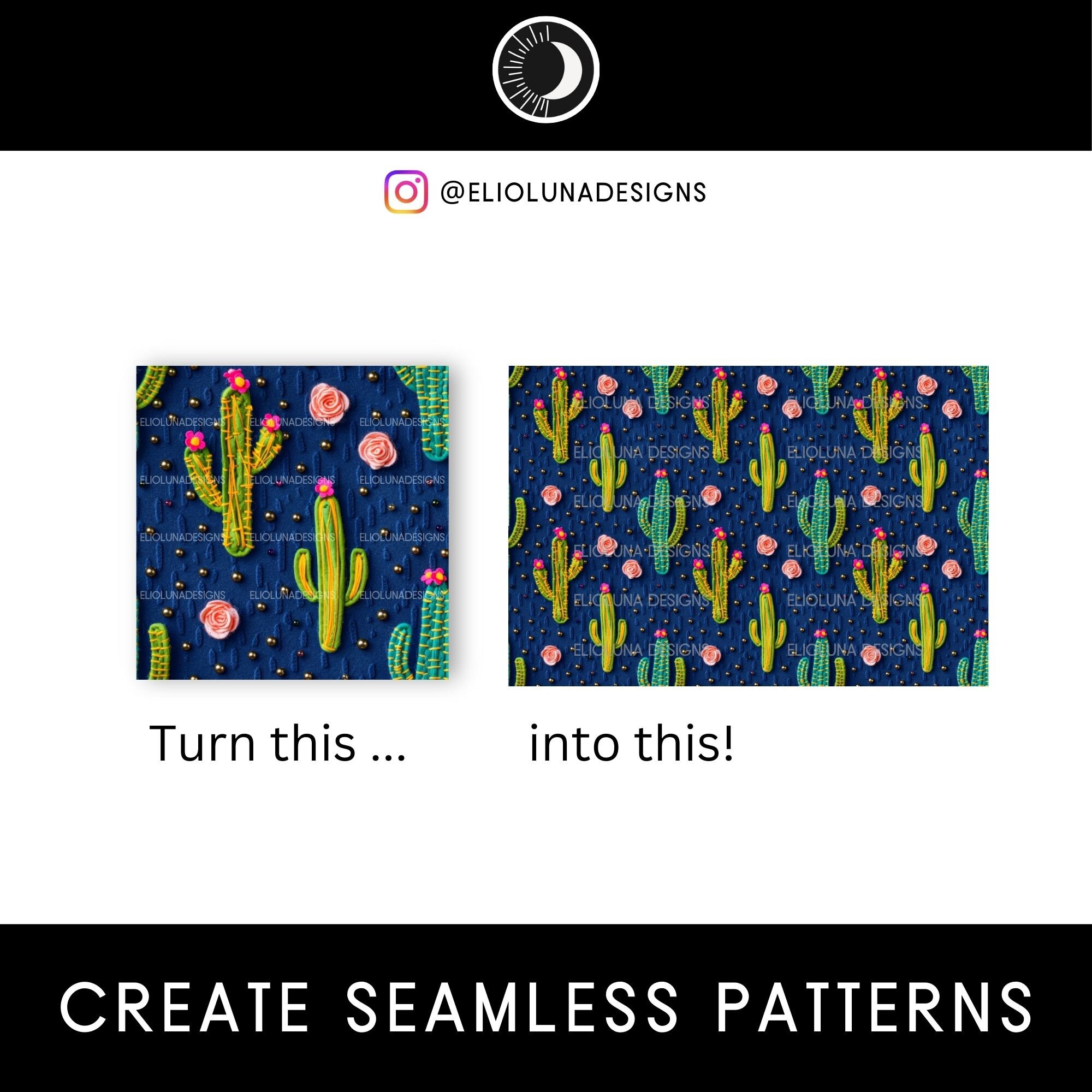 Cactus Floral Pattern Digital Paper Faux Embroidered Western Pattern ...