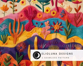 Cactus Floral Pattern Digital Paper Embroidered Western Pattern ...
