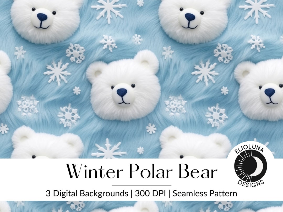 Cute Bear Digital Paper Polar Bear Seamless Pattern Faux Embroidery ...