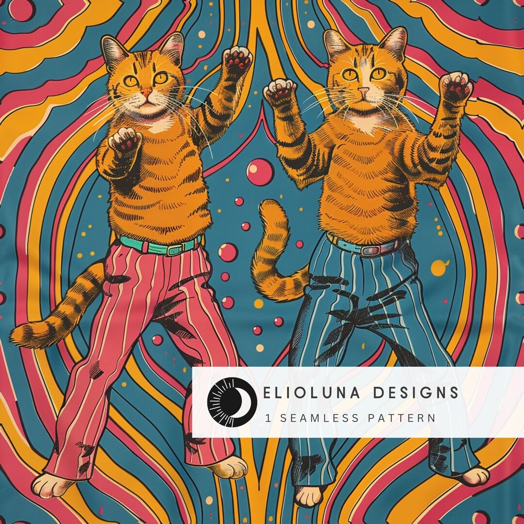 Groovy Cats Seamless Pattern Retro Seamless Cat Pattern Retro Groovy ...