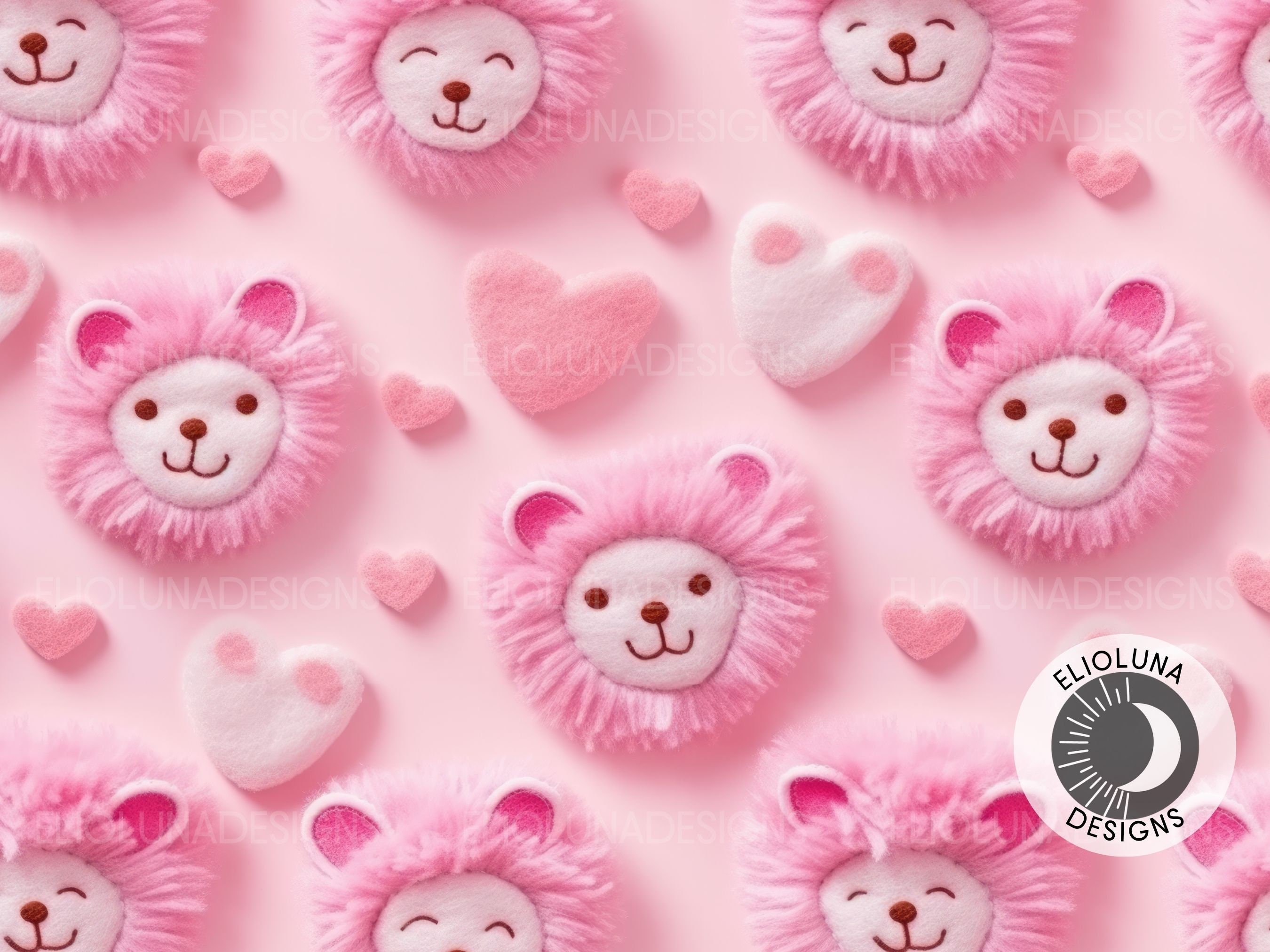 Lion Digital Paper With Pink Valentines Day Seamless Pattern - Etsy