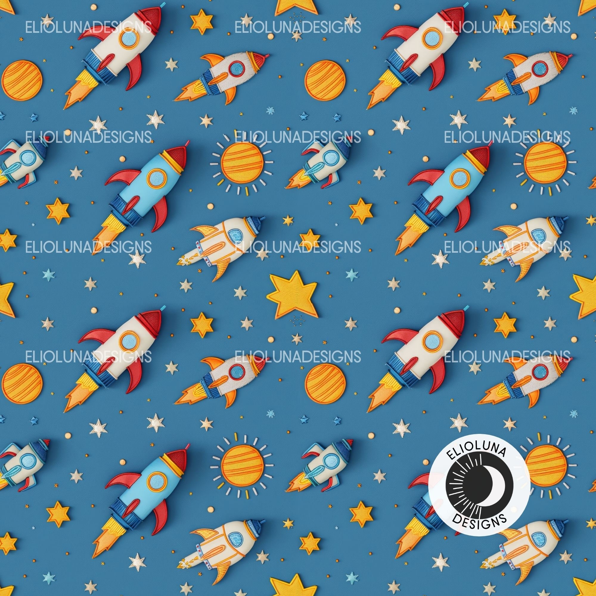 Rocket Ship Space Pattern Digital Paper Kids Space Pattern Seamless ...