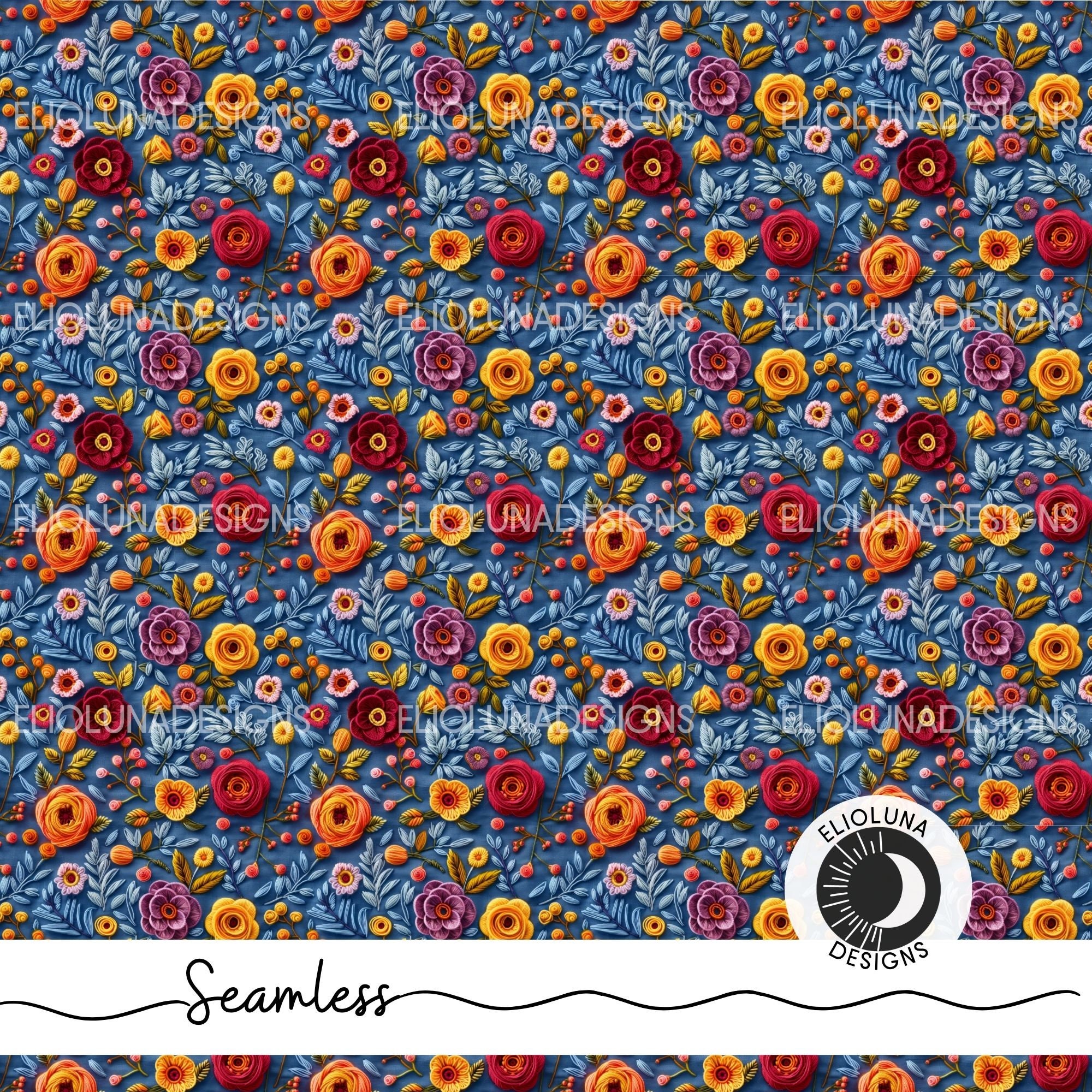 3D Embroidered Floral Pattern Digital Paper Faux Embroidery Floral ...