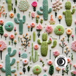 Cactus Floral Pattern Digital Paper Embroidered Western Pattern ...