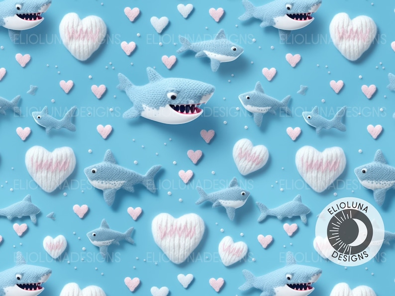 Shark Digital Paper Ocean Digital Paper Sharks Seamless Pattern Summer ...