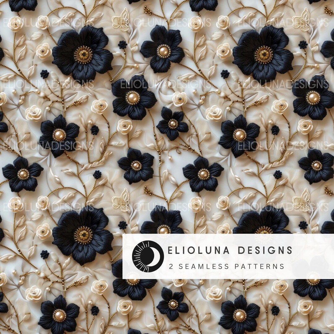 Floral Pattern Digital Paper Embroidered Floral Pattern Seamless ...