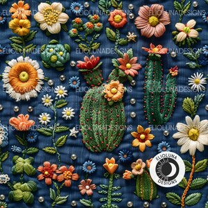 Cactus Floral Pattern Digital Paper Embroidered Western Pattern ...