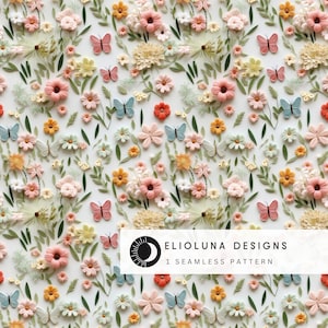 Spring Floral Butterfly Pattern Digital Paper Embroidered Floral ...