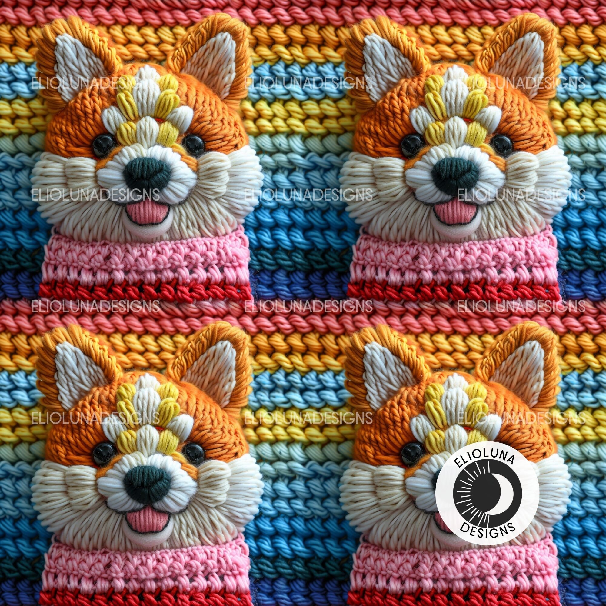 Dog Pattern Digital Paper Cute Knitted Puppy Pattern Seamless Digital ...