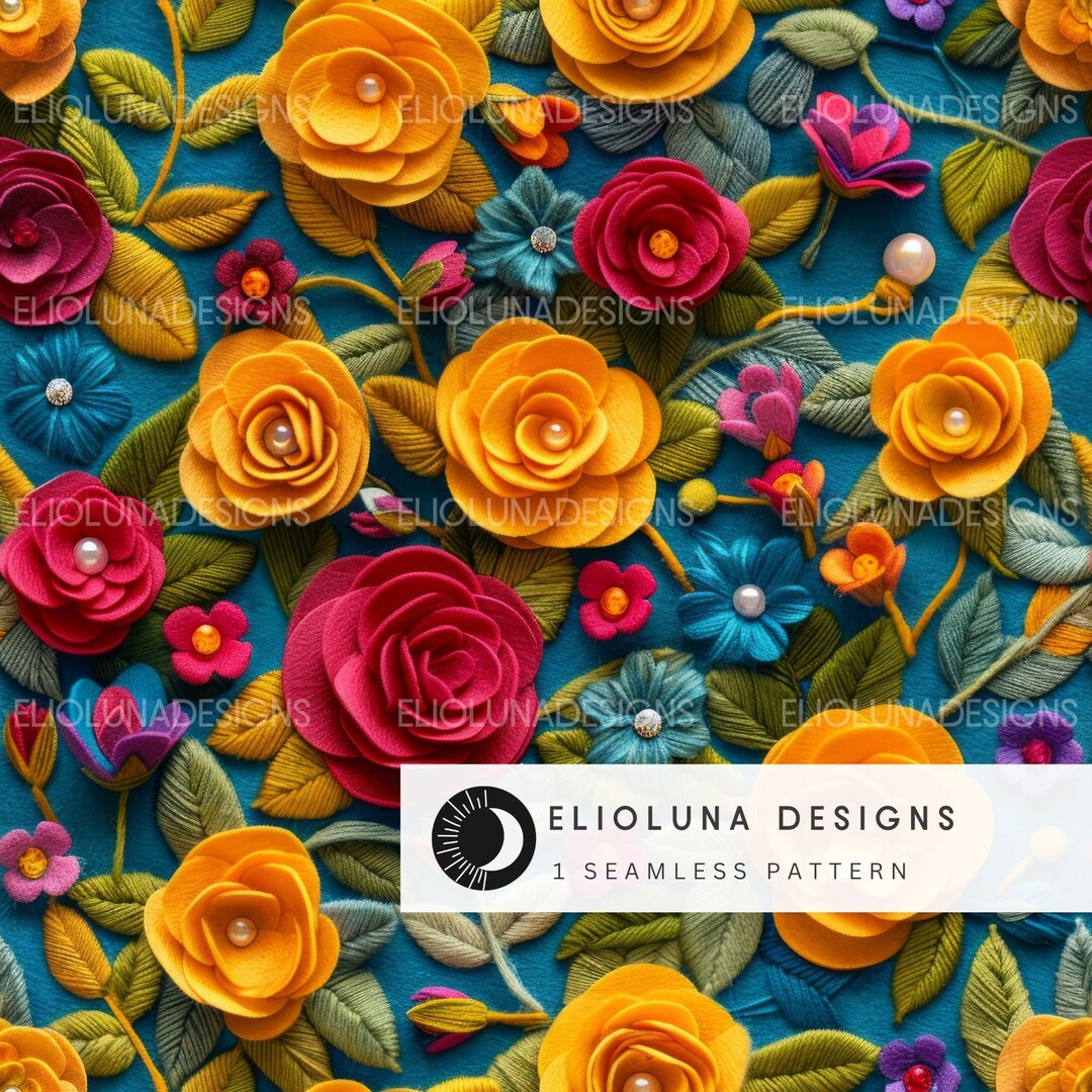 3D Rose Floral Pattern Digital Paper Faux Embroidery Summer Floral ...