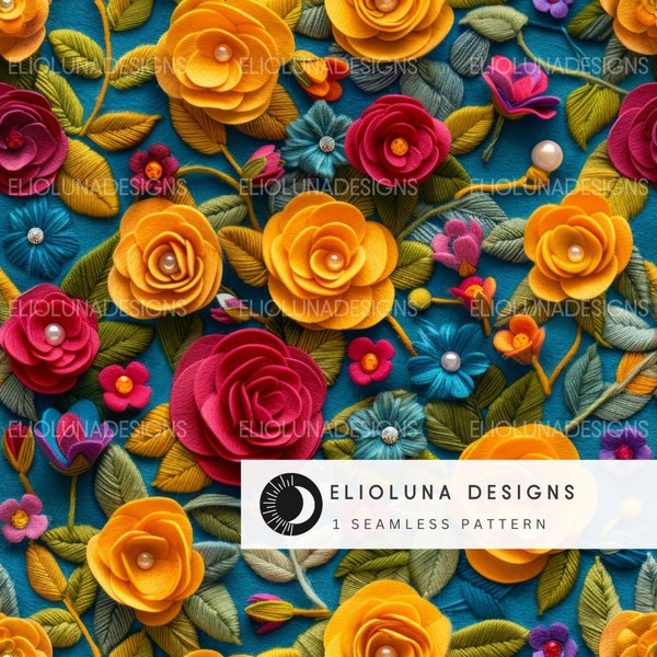 3D Floral Pattern Digital Paper Faux Embroidery Fall Floral Pattern ...