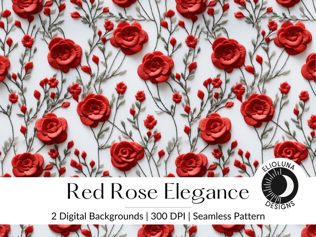 Digital Paper Red Rose Seamless Pattern Red Rose 3D Faux Embroidery ...