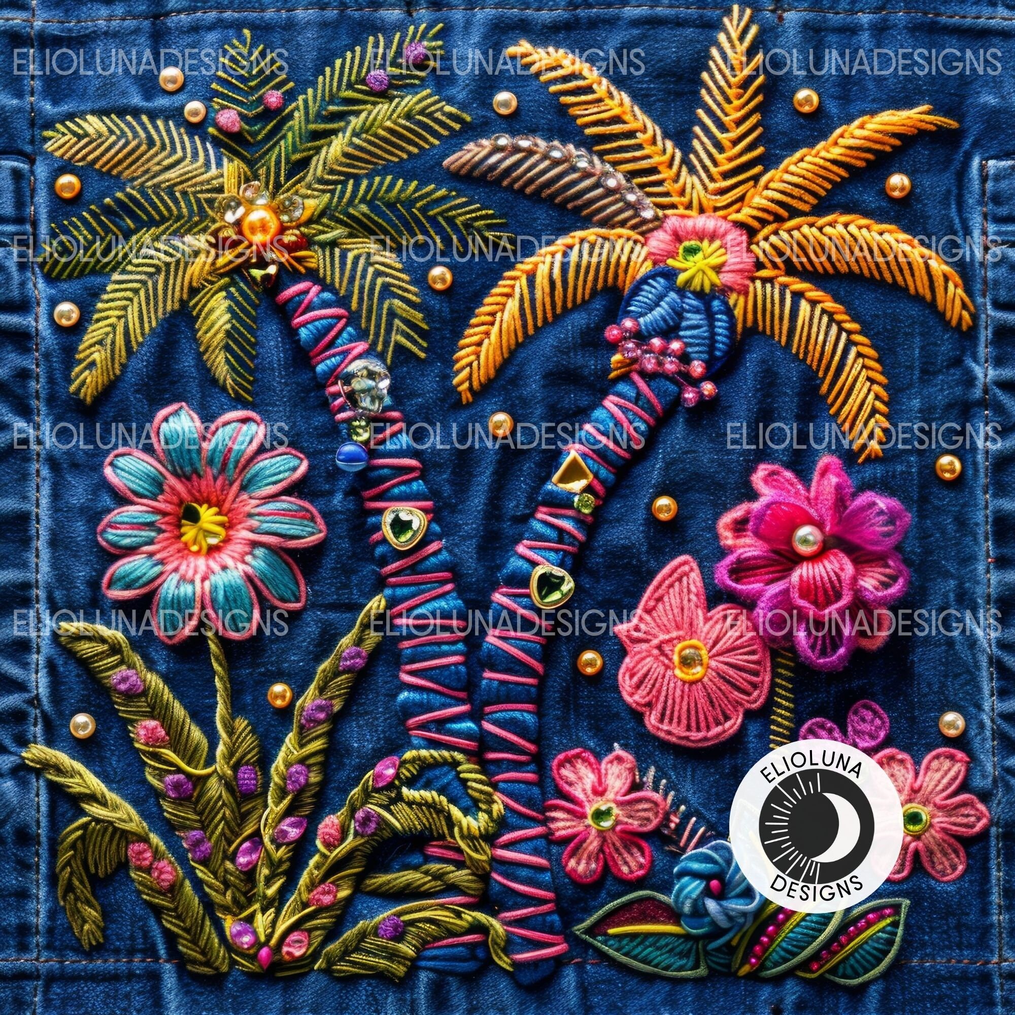 Palm Tree Denim Pattern Digital Paper Palm Tree Pattern Seamless ...