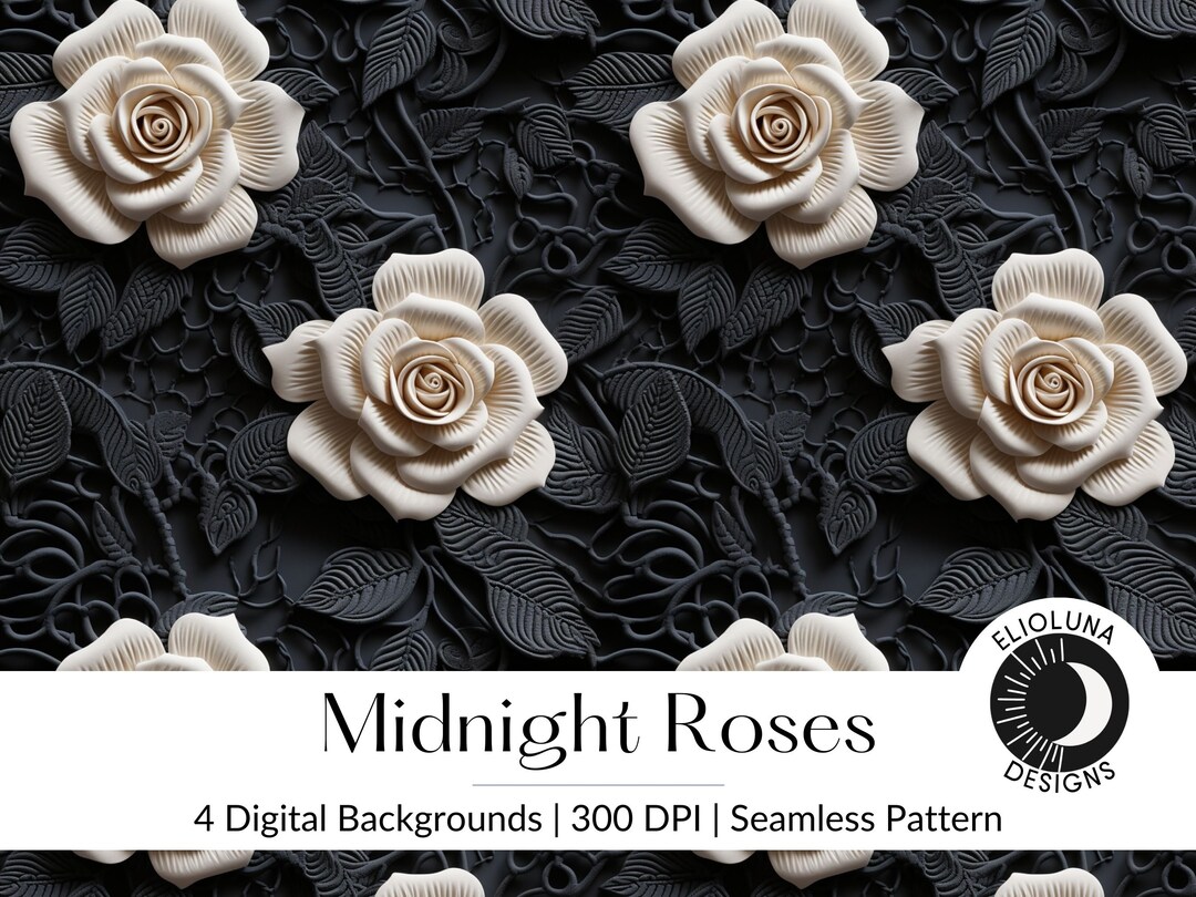 Digital Paper White Rose Seamless Pattern Rose 3D Faux Black Roses ...