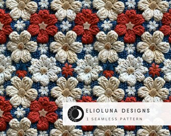 Fourth of July Floral Faux Embroidery Seamless Pattern, 3D Red White ...