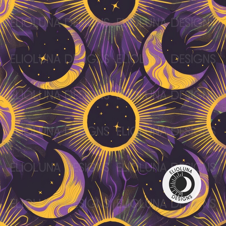Solar Eclipse Pattern Moon Seamless Celestial Digital Paper Solar ...