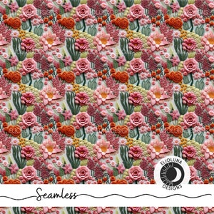 Cactus Floral Pattern Digital Paper Embroidered Western Pattern ...