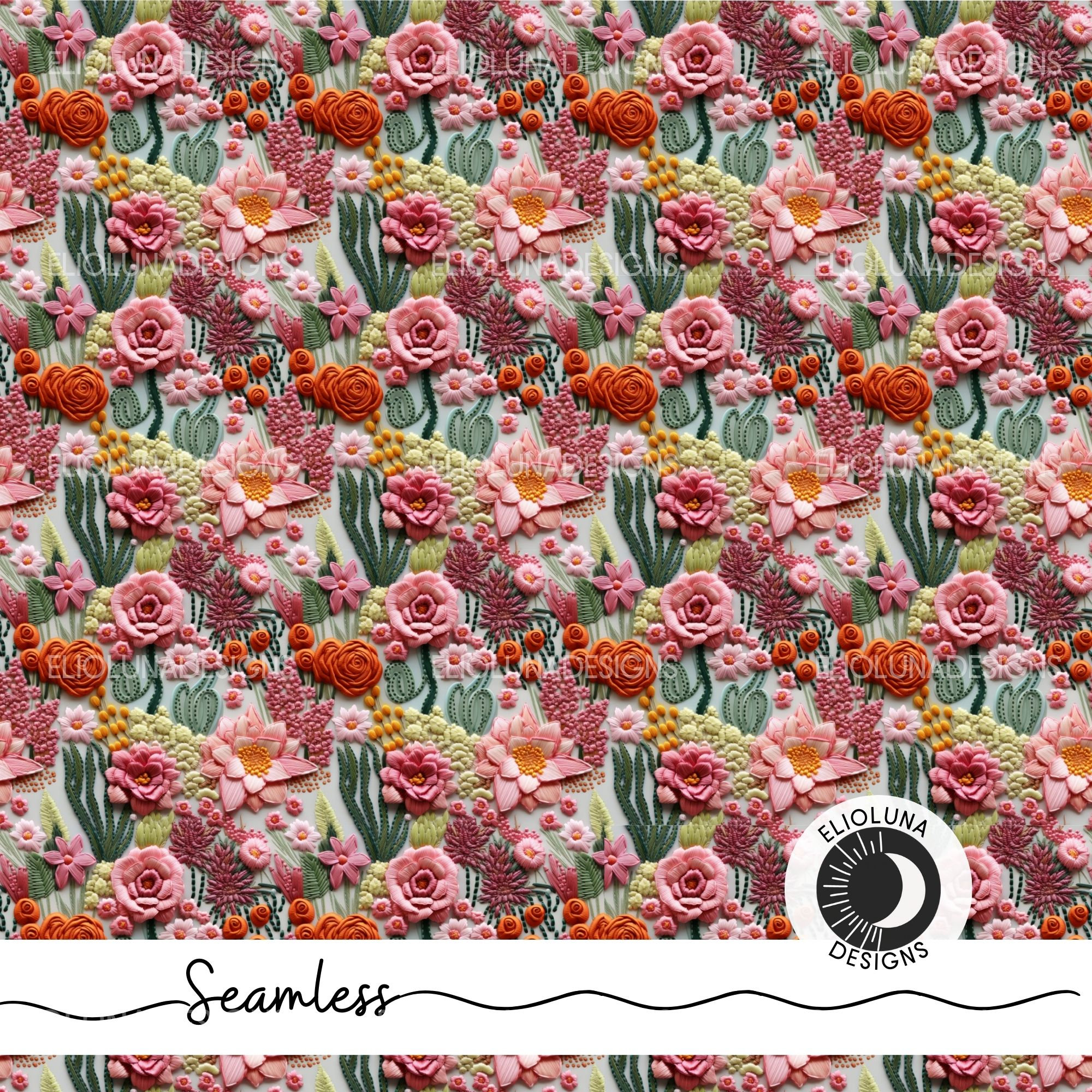 Cactus Floral Pattern Digital Paper Embroidered Western Pattern ...