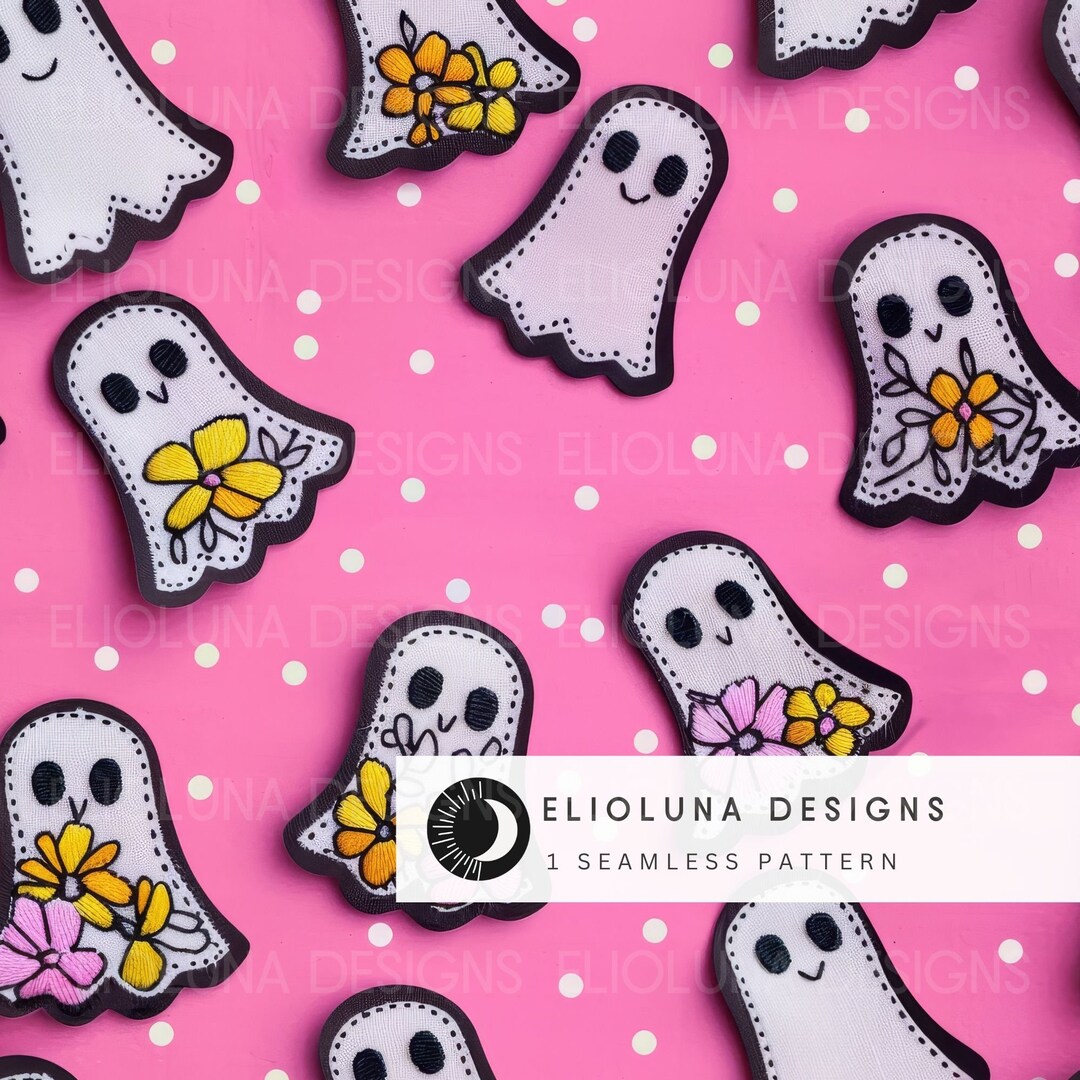 Floral Ghost Pattern Halloween Seamless Ghosts Journal Paper Hippy ...