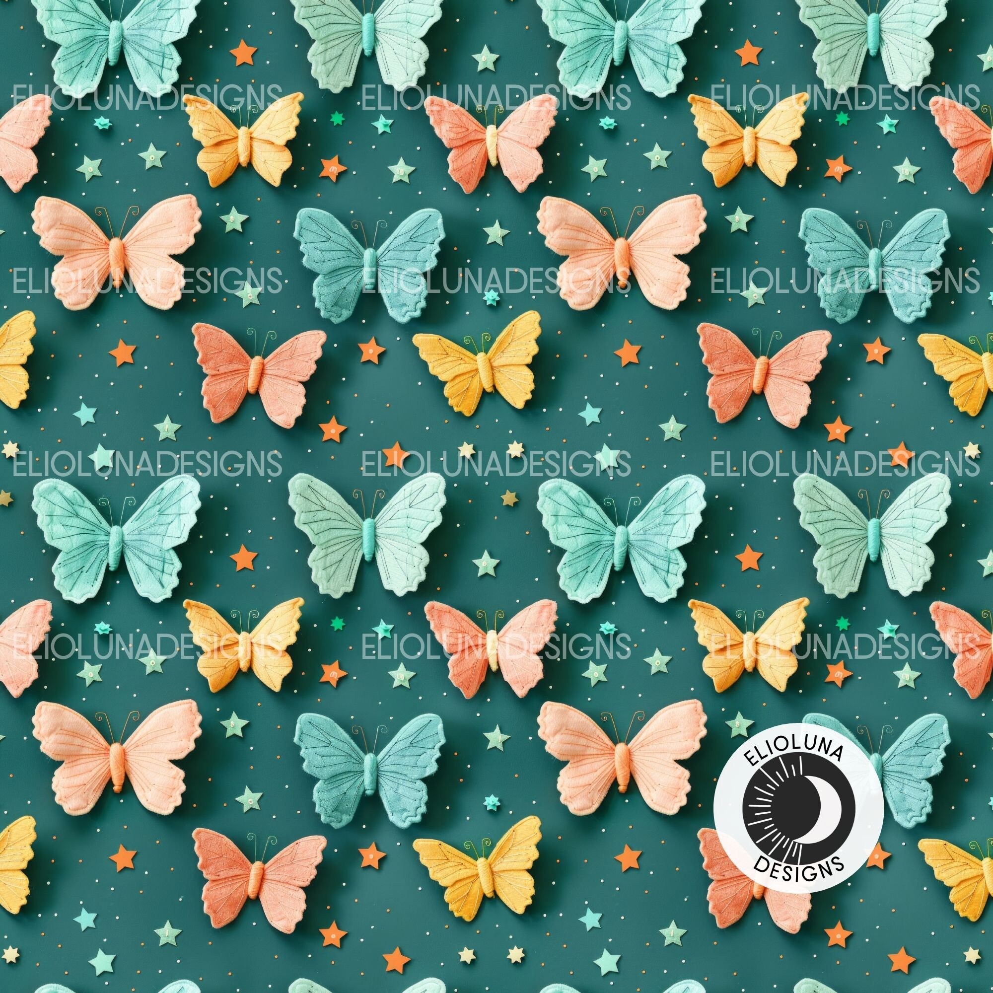 3D Butterfly Pattern Digital Paper Butterfly Star Pattern Seamless ...