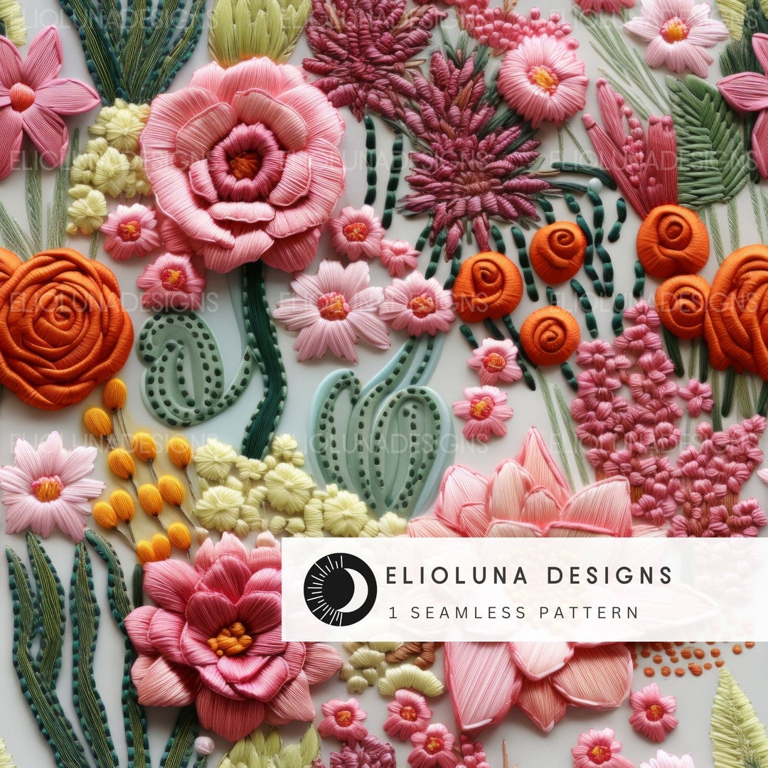 Cactus Floral Pattern Digital Paper Embroidered Western Pattern ...