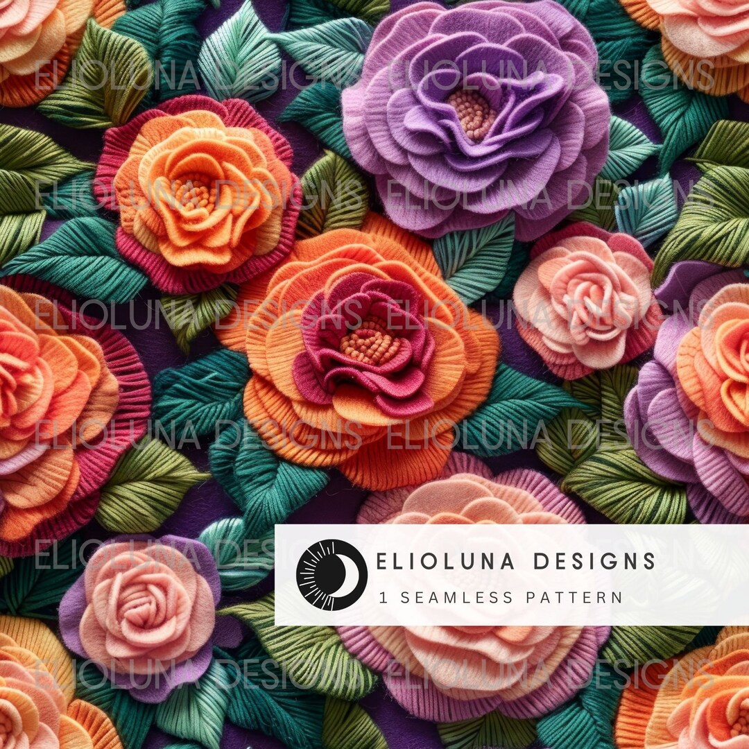 Rose Pattern 3D Faux Embroidery Floral Seamless Digital Design Floral ...