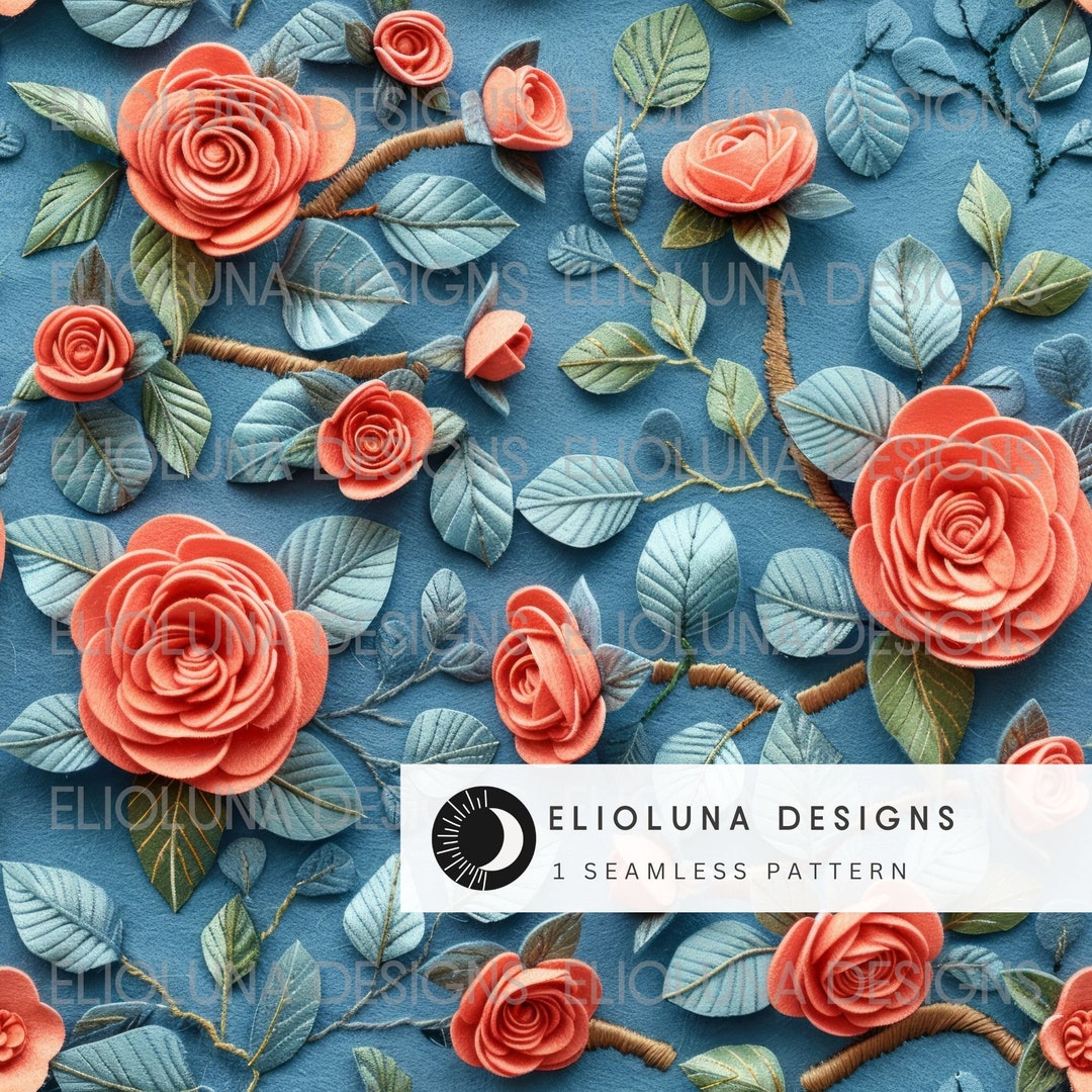 Roses Pattern 3D Faux Embroidery Floral Seamless Digital Design Floral ...