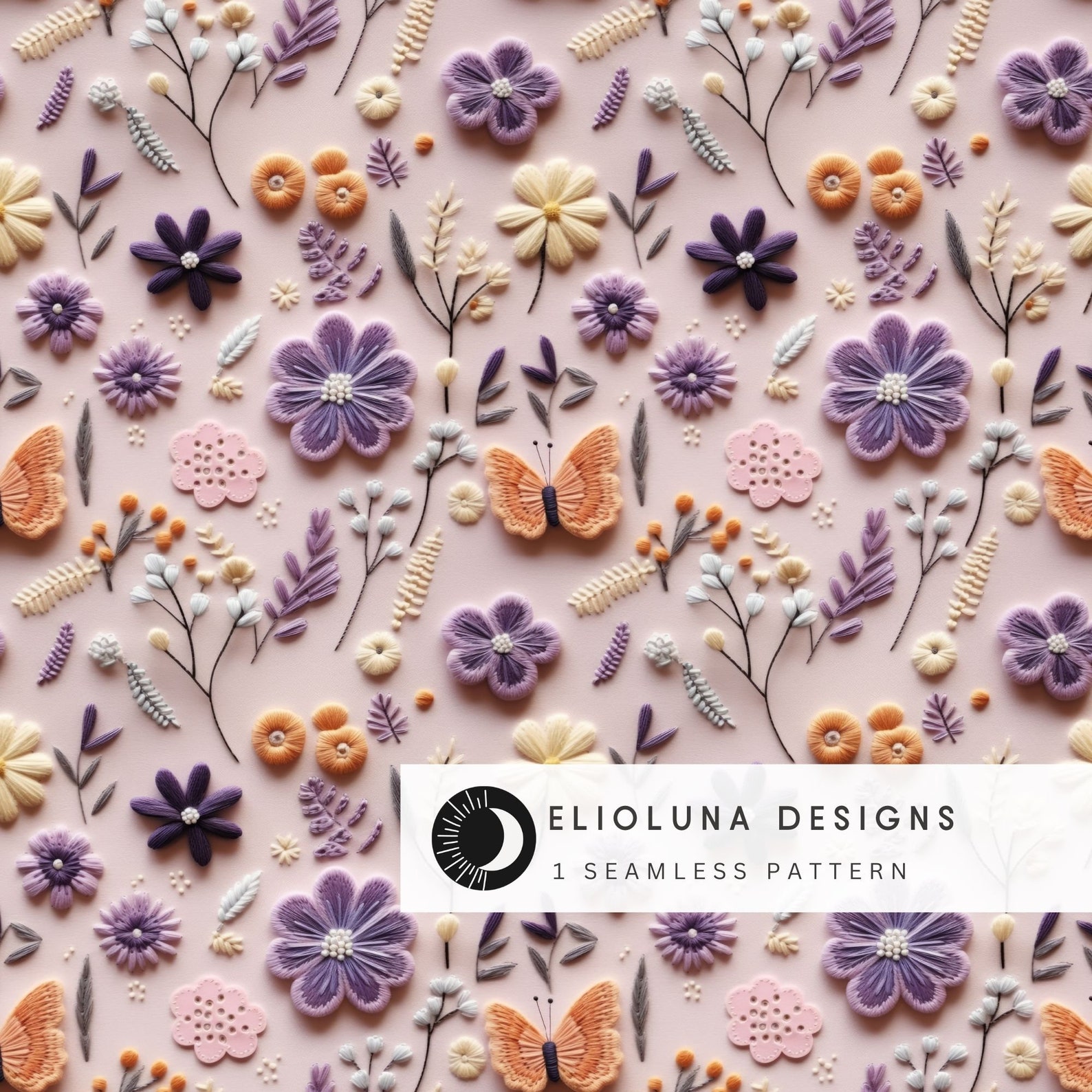 Spring Floral Butterfly Pattern Digital Paper Embroidered Floral ...