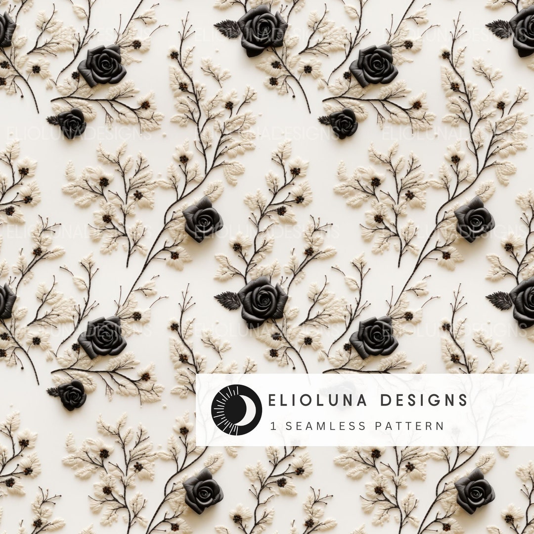 Black Rose Seamless Pattern Rose 3D Faux Black Roses Floral Digital ...