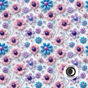 3D Floral Pattern Digital Paper Faux Embroidery Floral Pattern Seamless ...