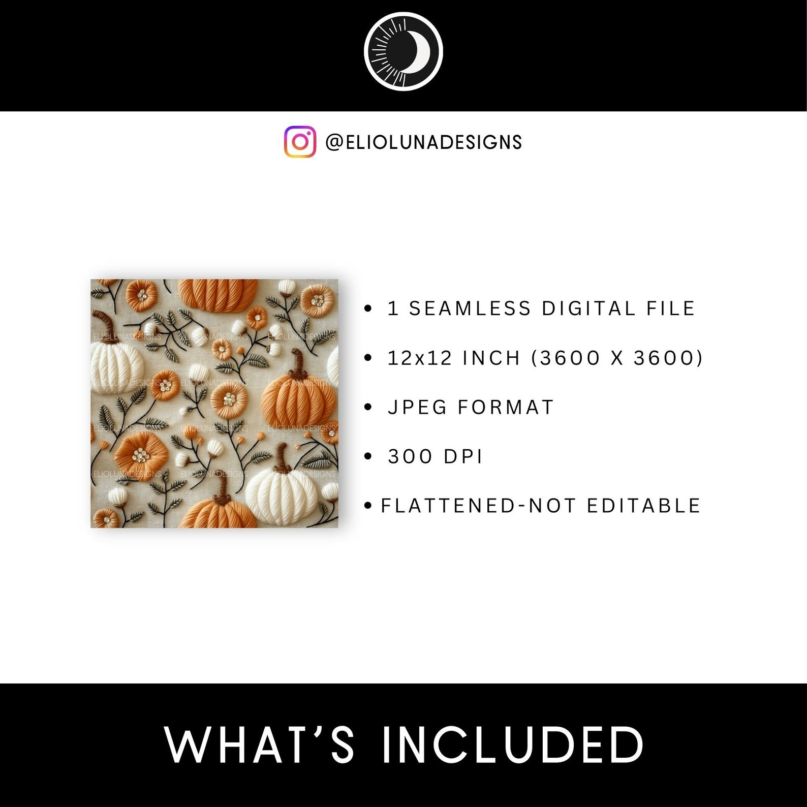 Fall Pumpkins Seamless Pattern 3D Faux Embroidery Pumpkins Digital ...