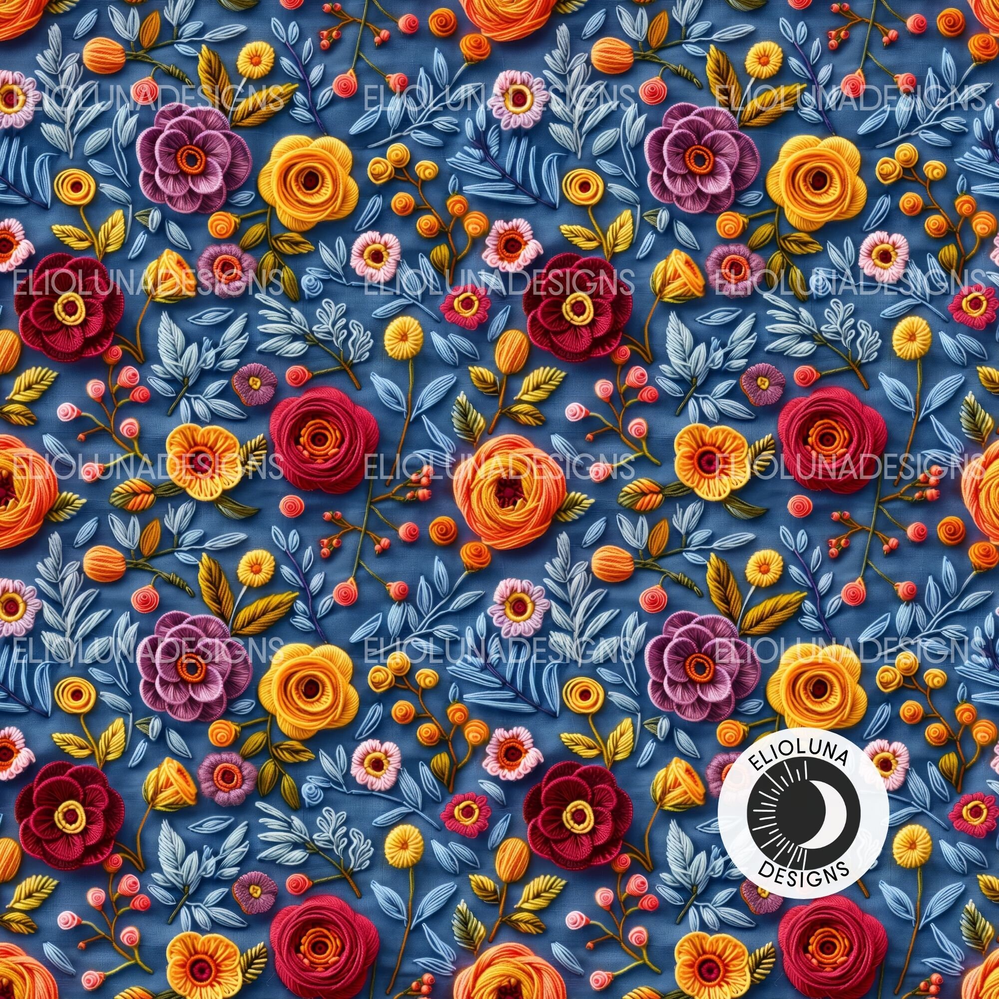 3D Embroidered Floral Pattern Digital Paper Faux Embroidery Floral ...