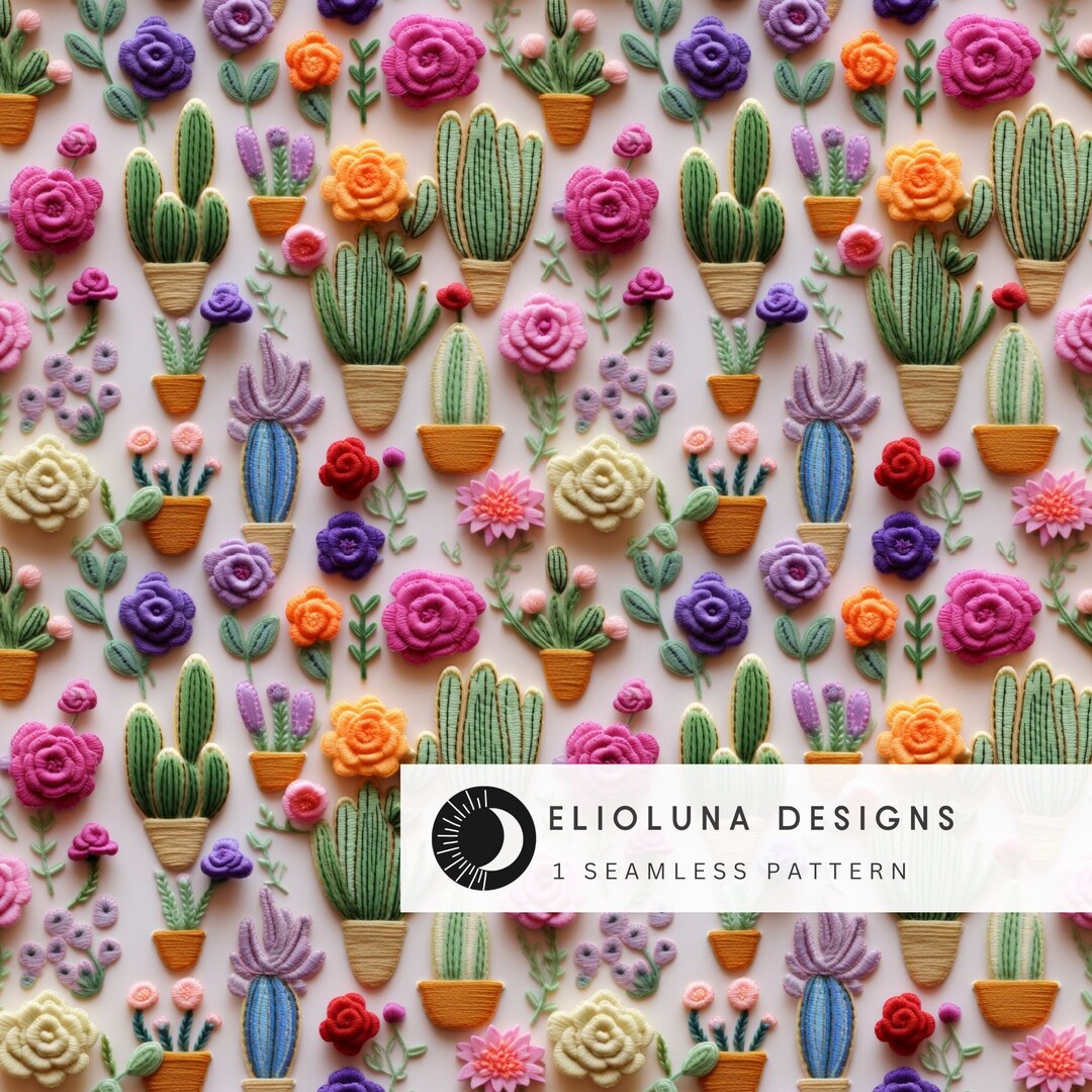 Cactus Floral Pattern Digital Paper Embroidered Western Pattern ...
