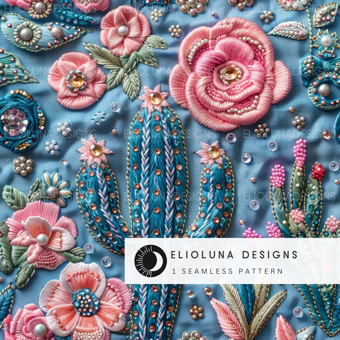 Cactus Floral Pattern Digital Paper Embroidered Western Pattern ...