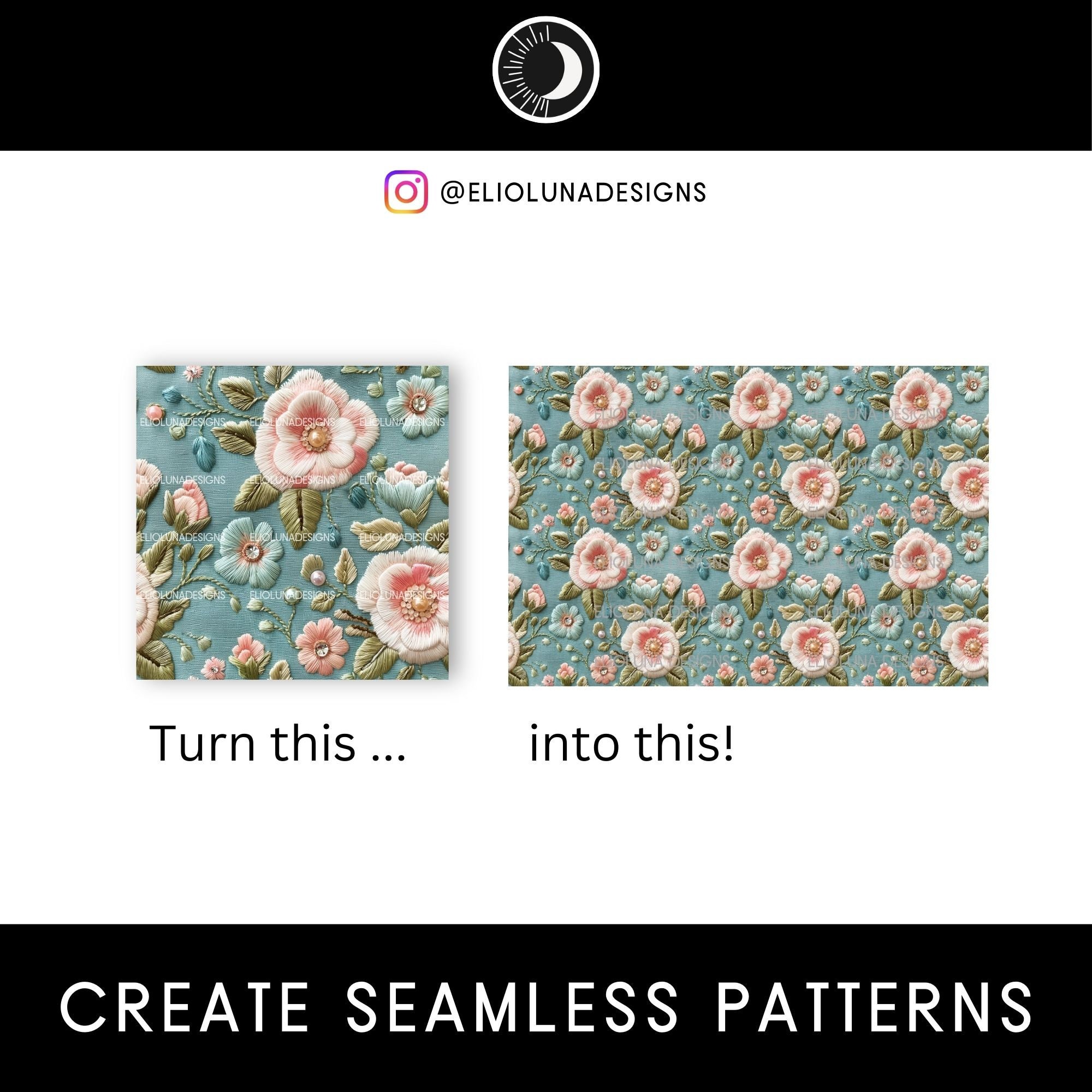 Boho Floral Pattern Digital Paper Faux Embroidery Boho Floral Pattern ...