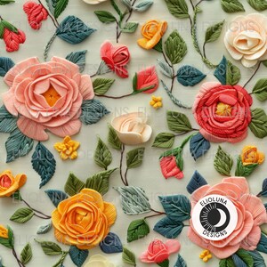 Rose Pattern 3D Faux Embroidery Floral Seamless Digital Design Floral ...