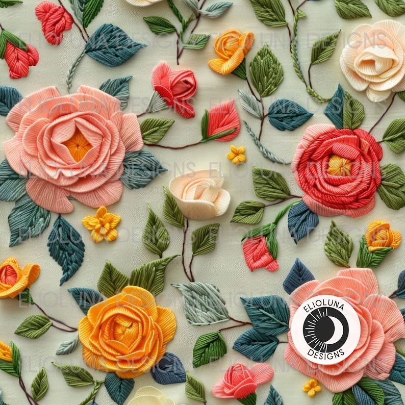 Rose Pattern 3D Faux Embroidery Floral Seamless Digital Design Floral ...