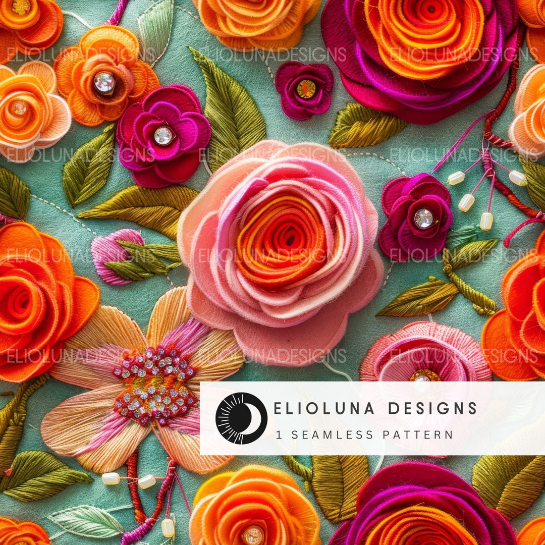 3D Rose Floral Pattern Digital Paper Faux Embroidery Summer Floral ...