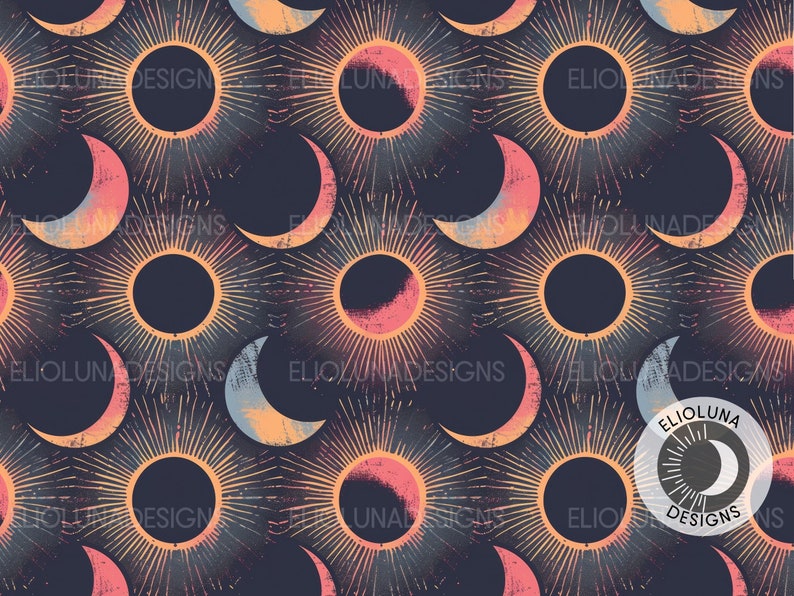 Solar Eclipse Pattern Sun Seamless Moon Digital Paper Solar Eclipse ...