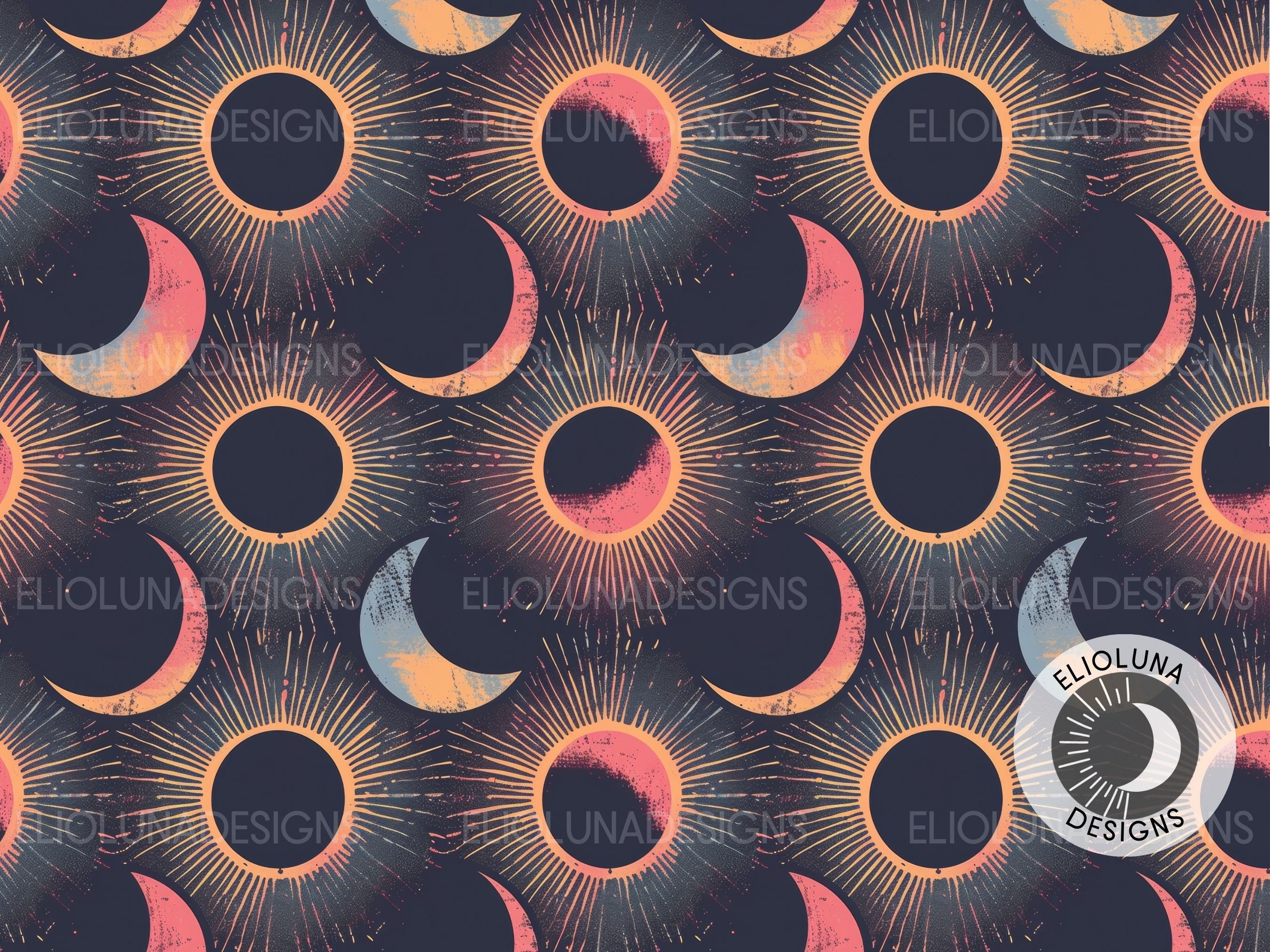Solar Eclipse Pattern Sun Seamless Moon Digital Paper Solar Eclipse ...