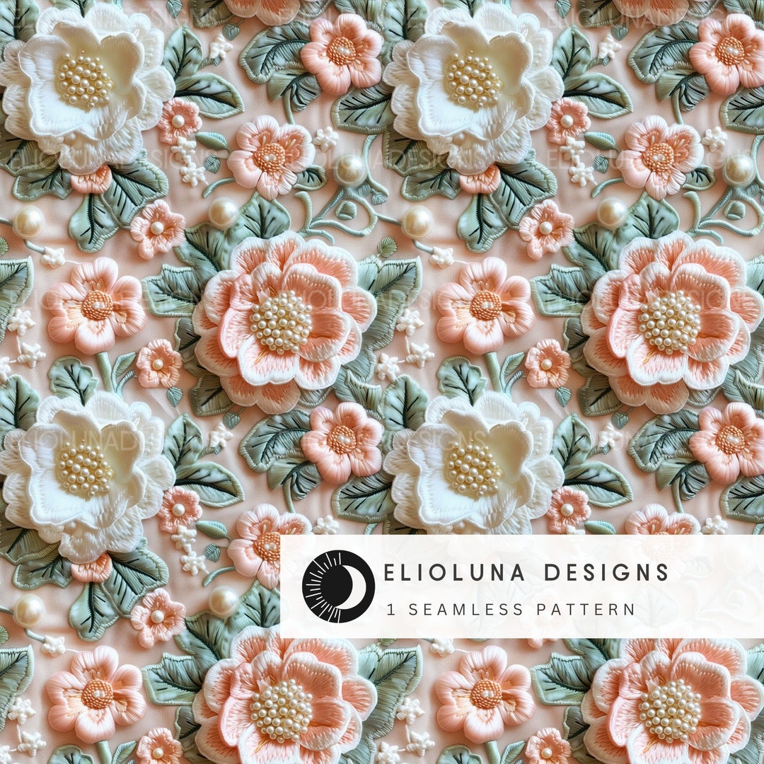 Boho Floral Pattern Digital Paper Faux Embroidery Boho Floral Pattern ...