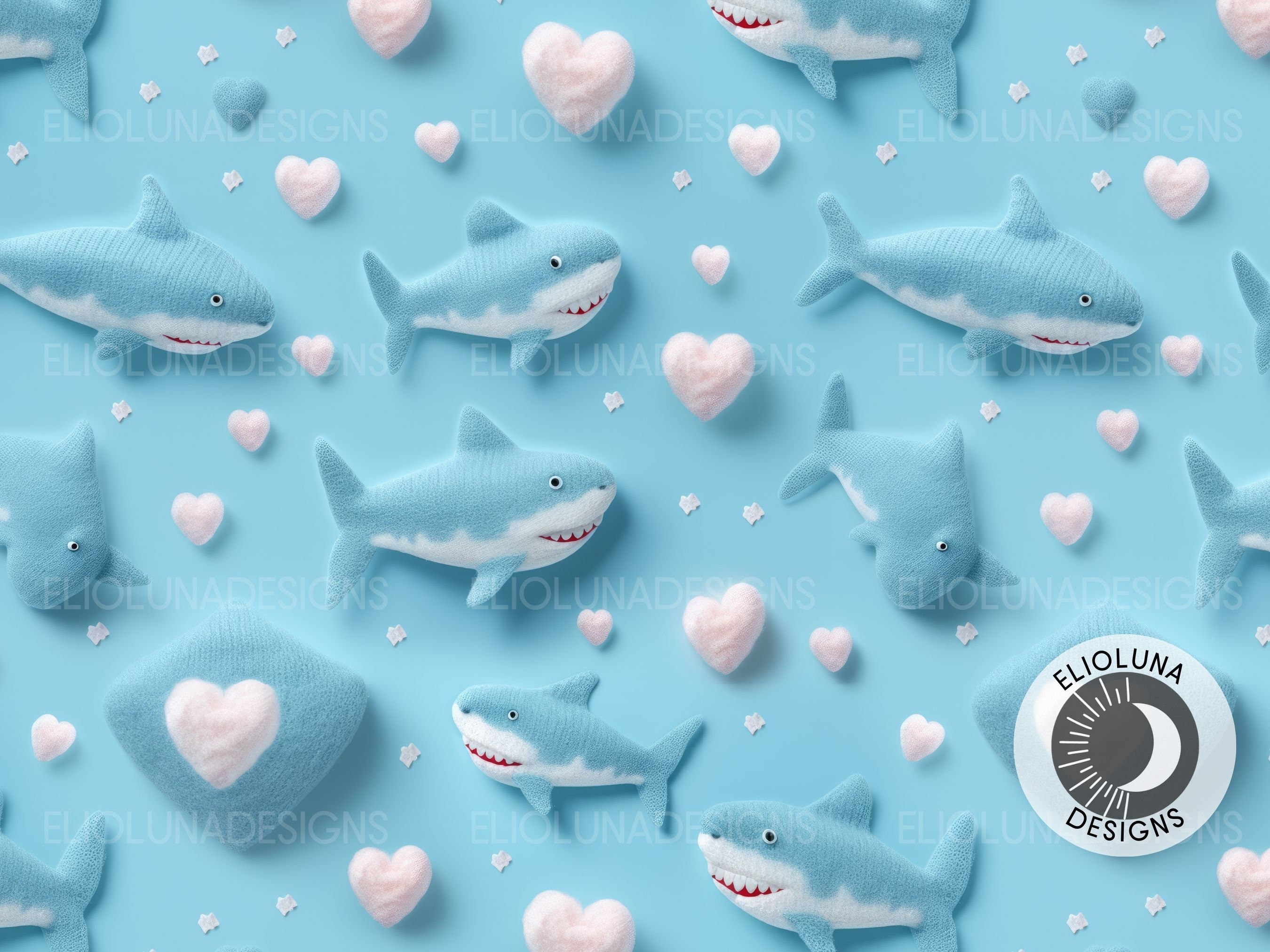 Shark Digital Paper Ocean Digital Paper Sharks Seamless Pattern Summer ...