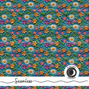 Summer Floral Pattern Digital Paper Faux Embroidery Floral Pattern ...