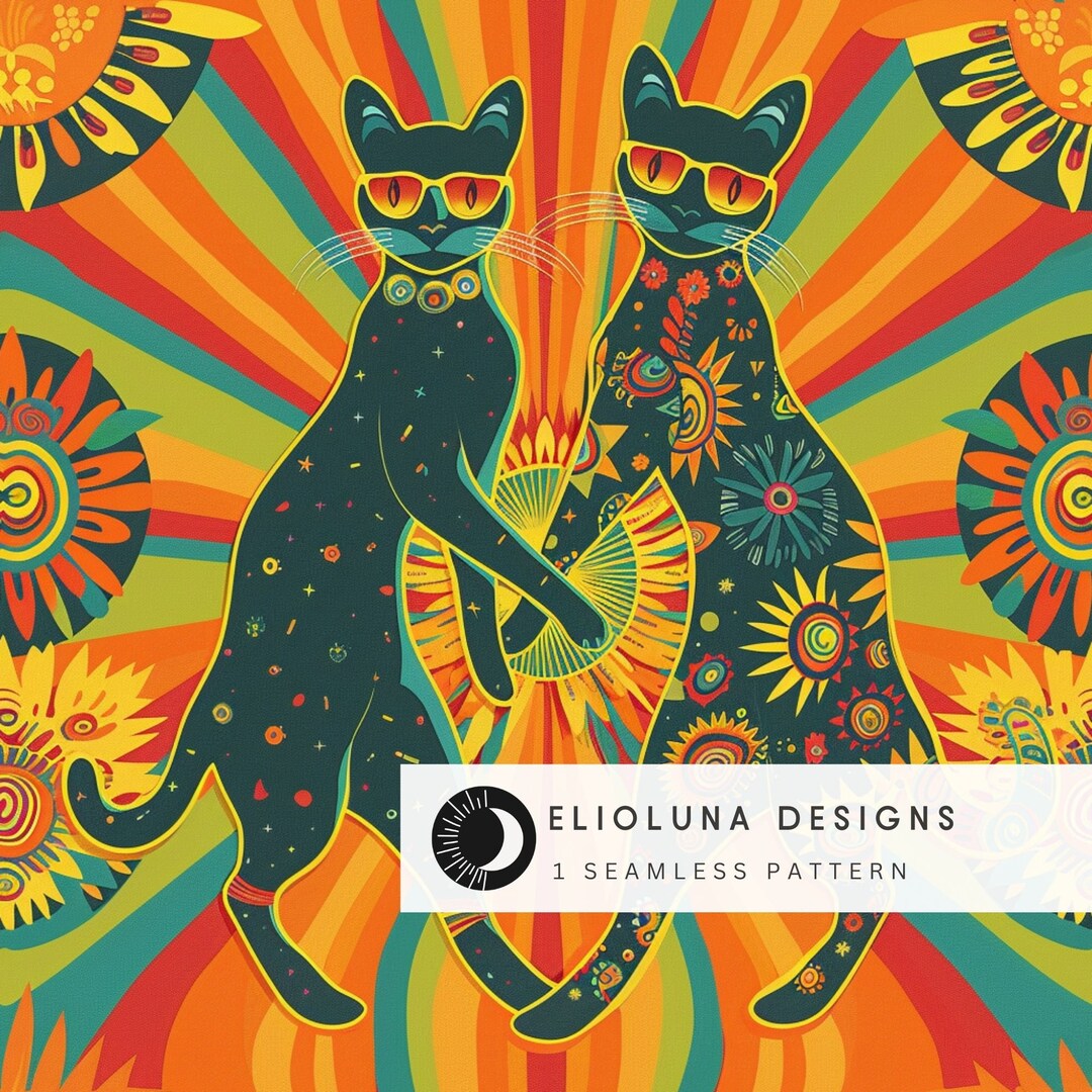 Groovy Cats Seamless Pattern Retro Seamless Cat Pattern Retro Groovy ...